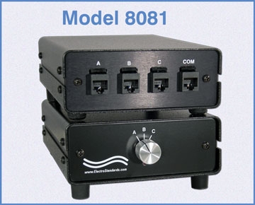 Model 8081 RJ45 A/B/C Switch, Manual Control, Cat 5 Compliant
