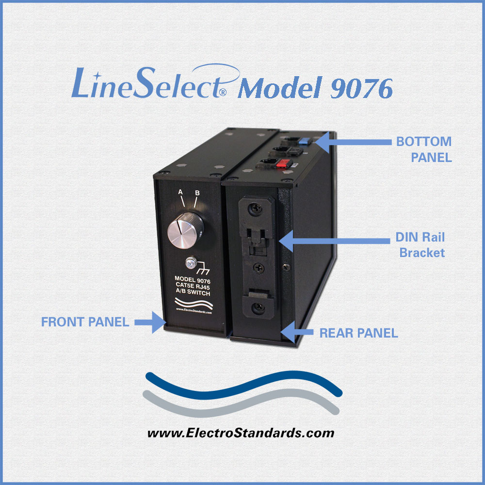 Model 9076 RJ45 A/B Switch, Manual, DIN Rail Mounted, Cat5e
