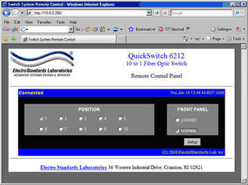 6212 ST Duplex Fiber Optic 10 Position Switch Ethernet Remote, GUI
